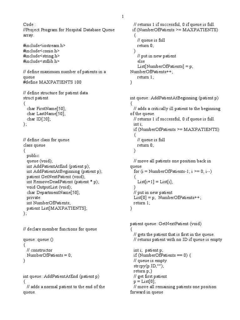 Hospital Query | PDF | Queue (Abstract Data Type) | Computer Programming