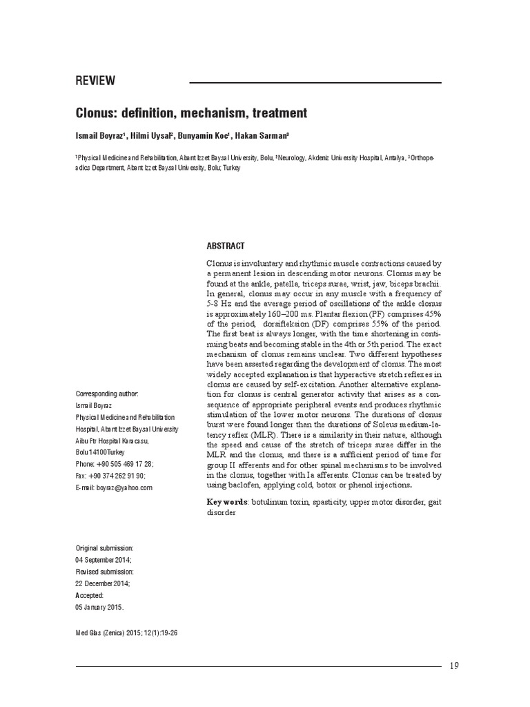 Clonus: Definition, Mechanism, Treatment: Review | PDF | Neural ...