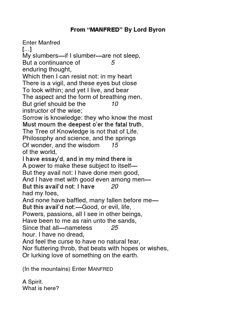 Enter Manfred ( ) : From "MANFRED" by Lord Byron | PDF | Hell ...