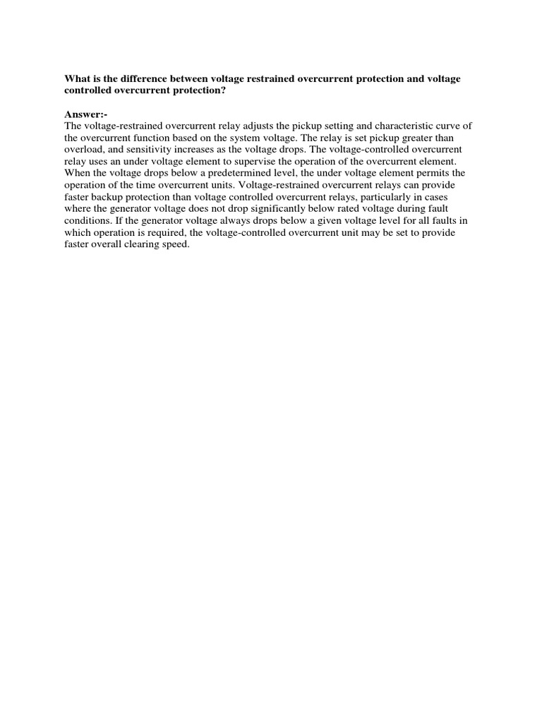 What Is The Difference Between Voltage Restrained Overcurrentprotection ...