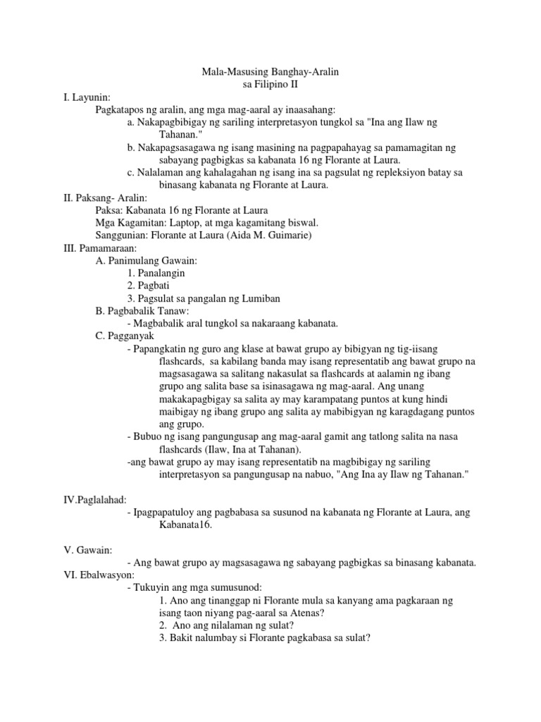 Lesson Plan Florante at Laura