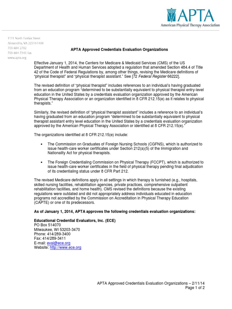 APTA-Approved Credentials Evaluation Organizations for Physical ...