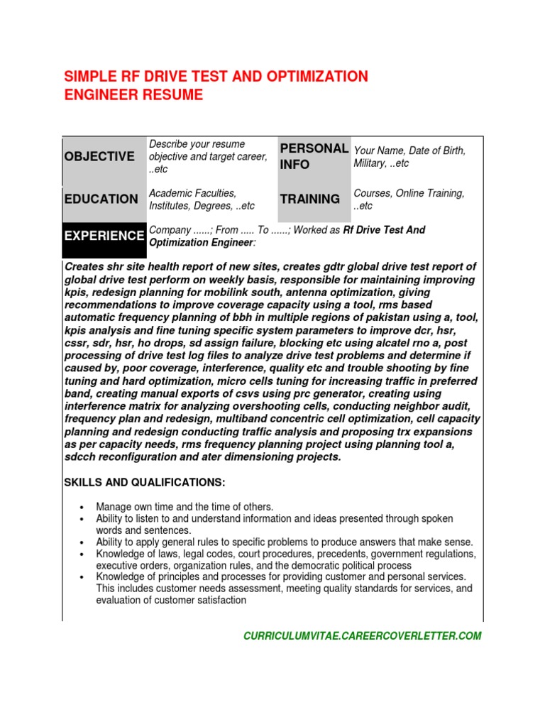 RF Drive Test and Optimization Engineer 142256 | PDF | Mathematical ...