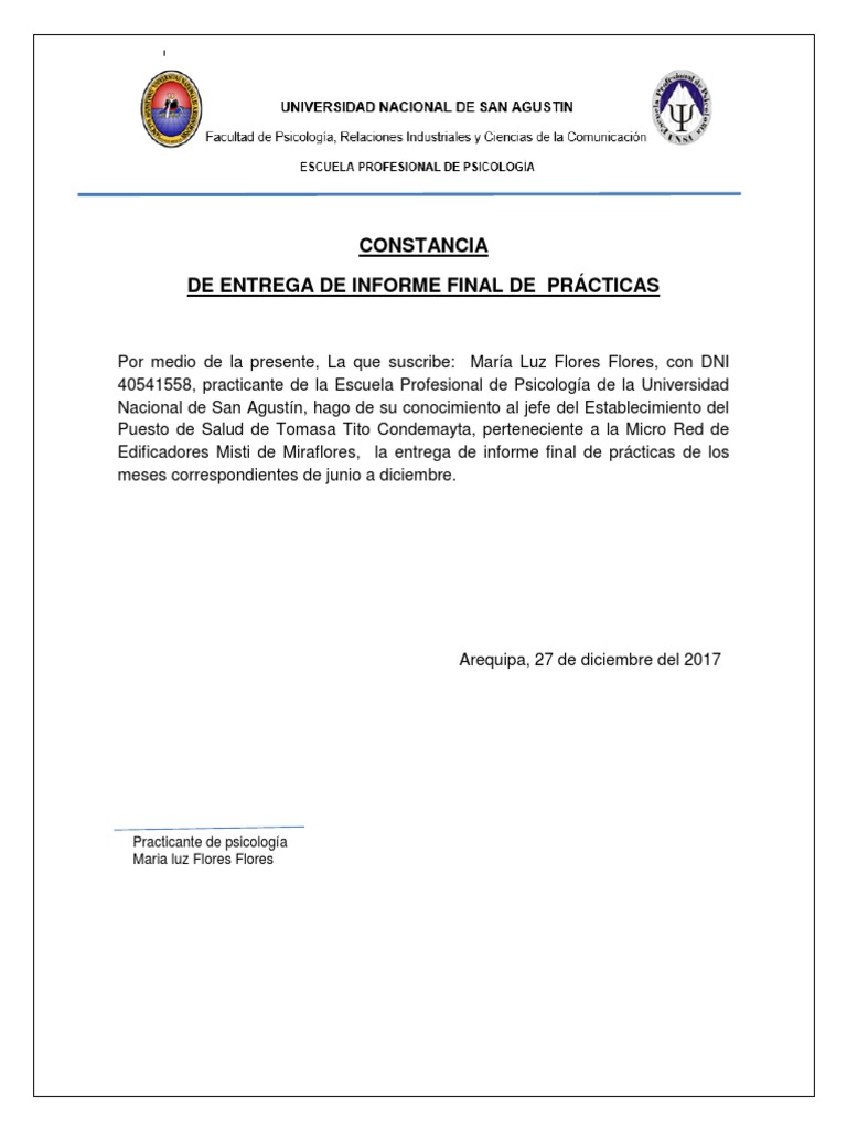 Constancia de Entrega de Informe Final | PDF