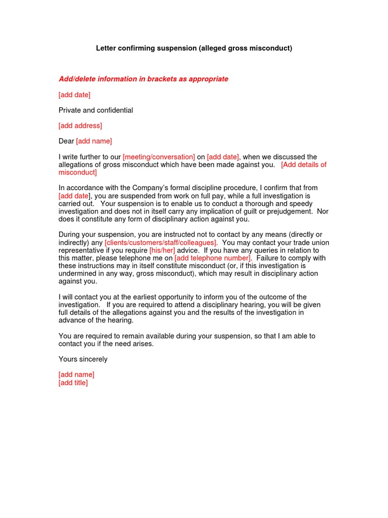 Suspension Letter for Gross Misconduct | PDF | Career & Growth