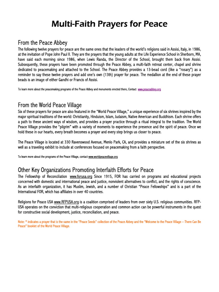 MultiFaith Prayers For Peace PDF | PDF | Peace | World Peace