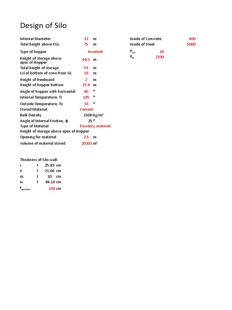 Silo Design and Calculations Overview | PDF | Beam (Structure) | Concrete