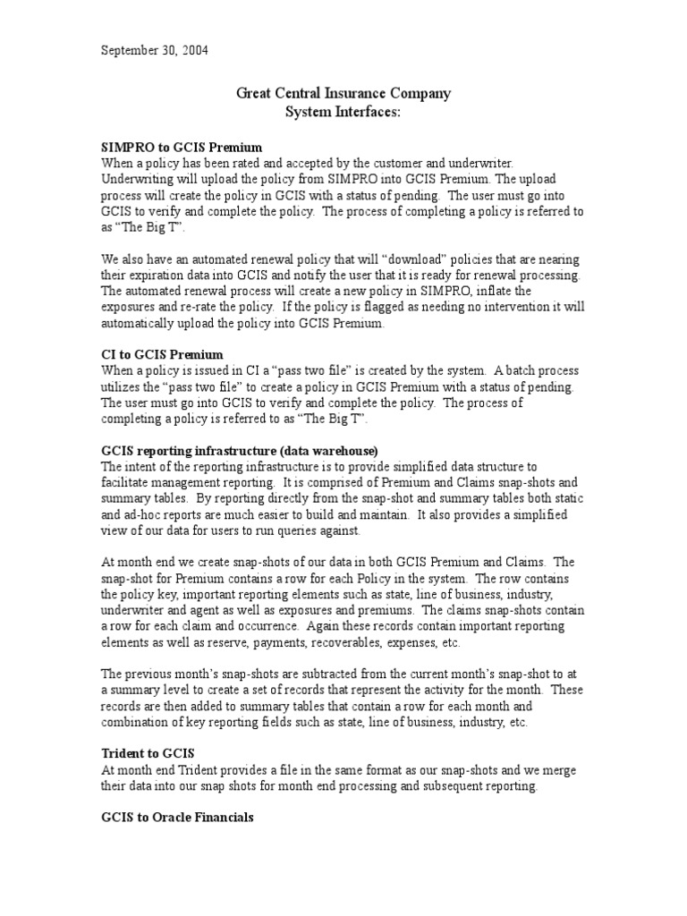 GCIS Premium System Interfaces Overview | PDF | Financial Risk | Insurance