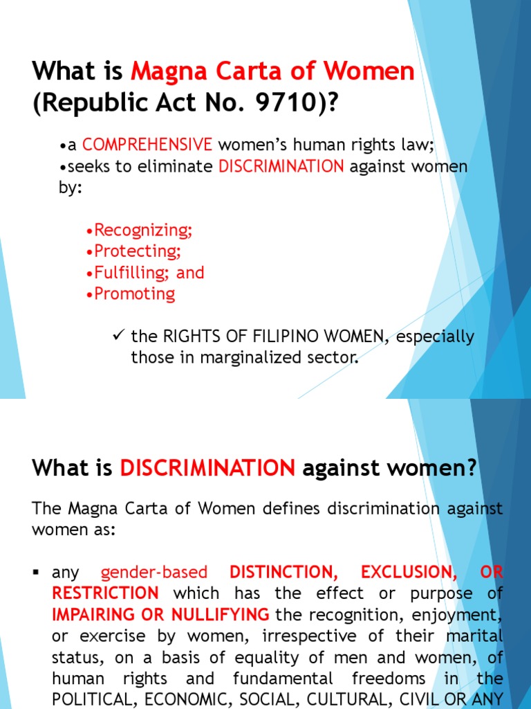 RA 9710 Presentation | PDF | Discrimination | Social Exclusion