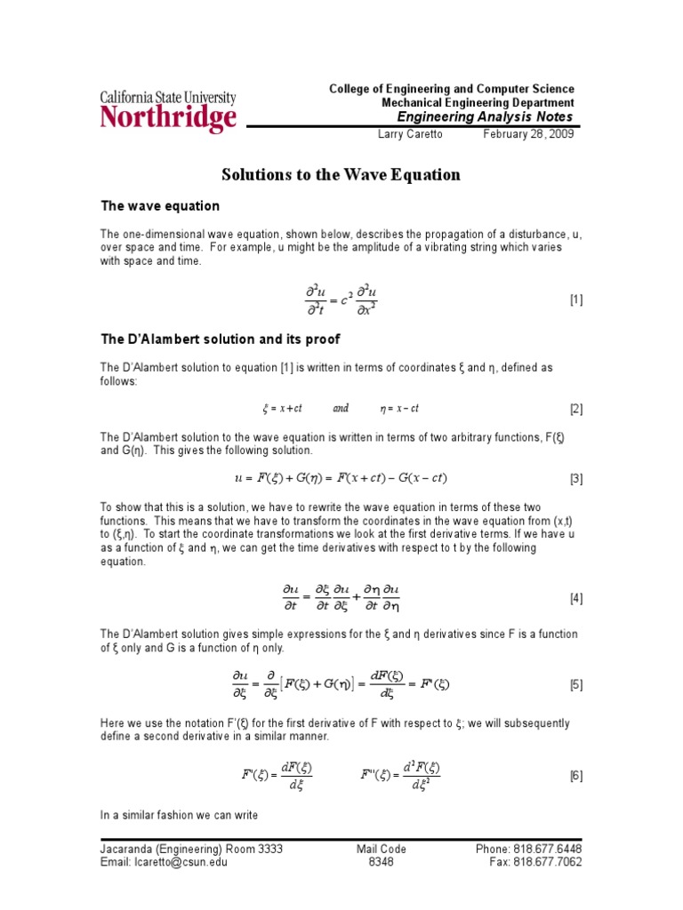 Solutions To The Wave Equation | PDF | Trigonometric Functions | Wave ...