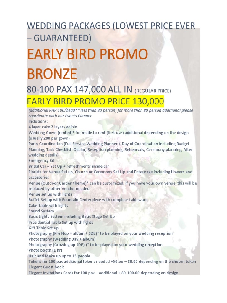 WEDDING Packages Early Bird Promo | PDF | Foods | Cuisine