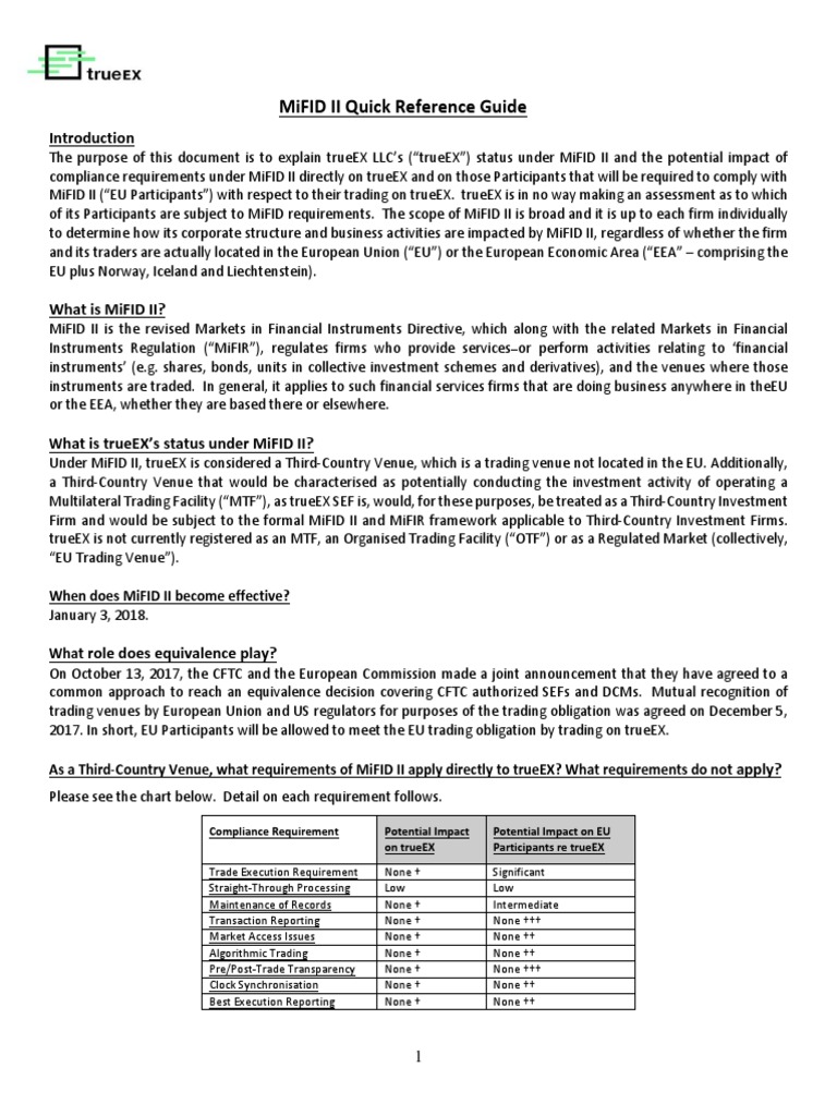 Mifid Ii Quick Reference Guide | PDF | Derivative (Finance) | European ...