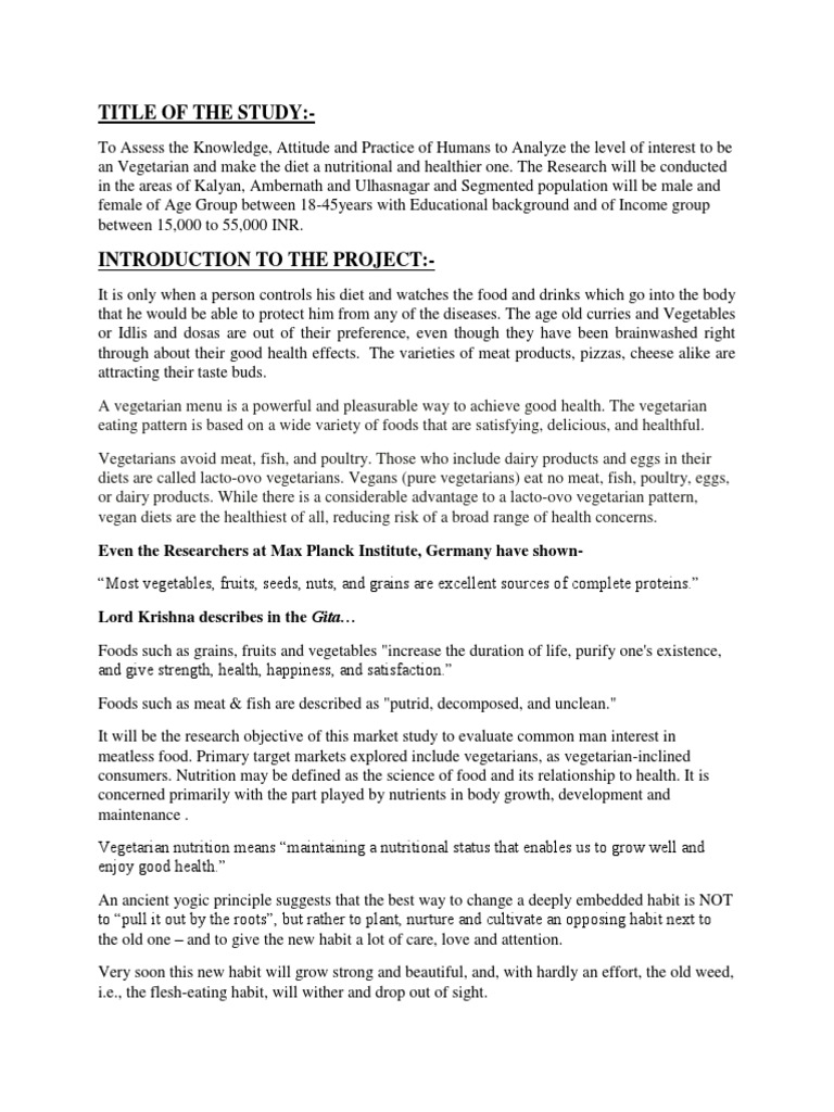 Introduction To The Project | PDF | Vegetarianism | Diet (Nutrition)