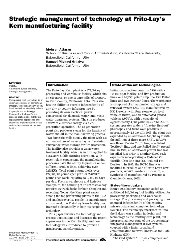 Frito Lay's Paper | PDF | Automation | Warehouse