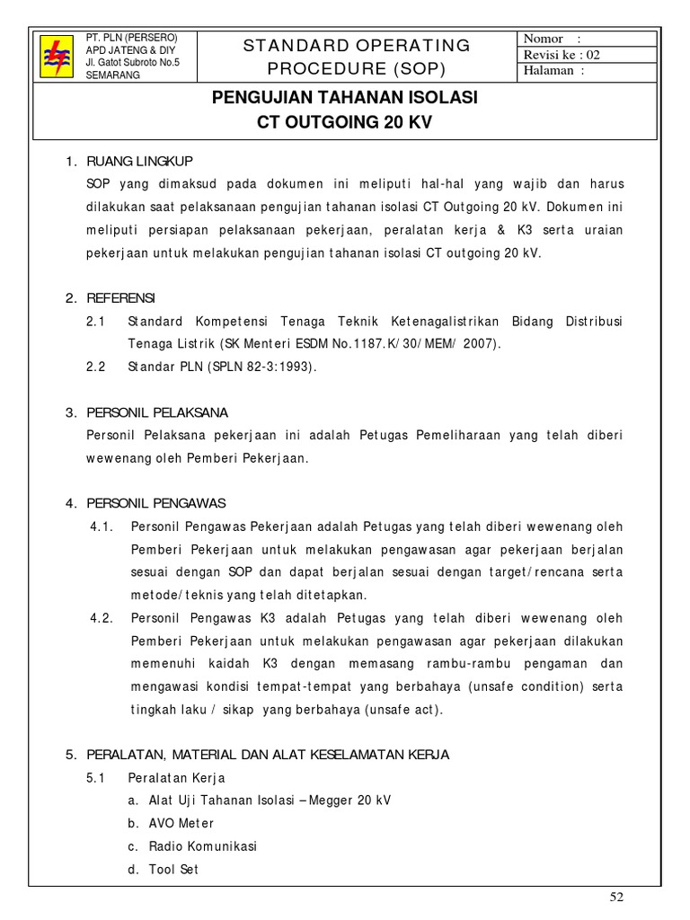 SOP Pengujian Tahanan Isolasi 20kV | PDF