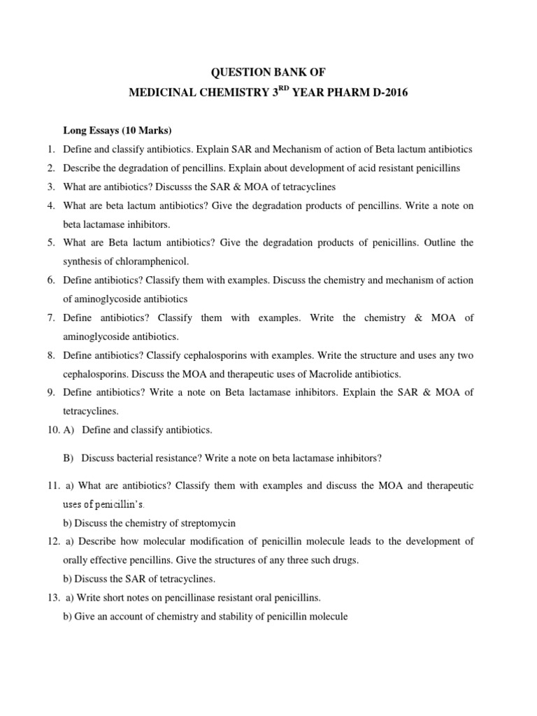Medicinal Chemistry 3rd Year Pharm D-2016 | PDF | Antibiotics ...