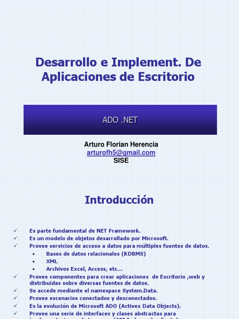Diapositivas de ADO .Net Semana-1 | PDF | Active X Data Objects | Servidor SQL de Microsoft
