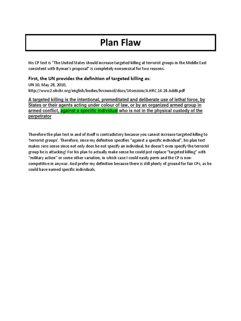 Plan Flaw: First, The UN Provides The Definition of Targeted Killing As ...
