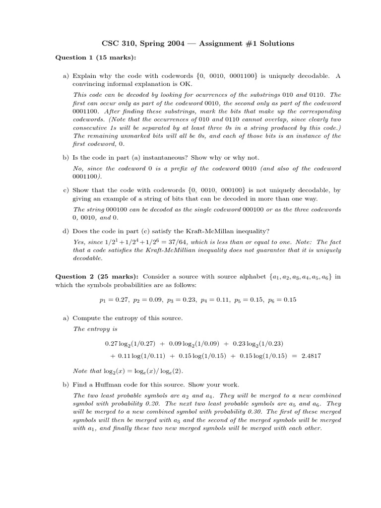 Csc 310 Spring 2004 Assignment 1 Solutions Pdf Computer Programming Algorithms
