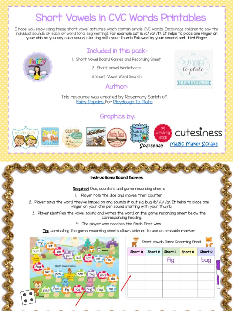 Free Short Vowel CVC Games Worksheets | PDF | Linguistics | Phonology