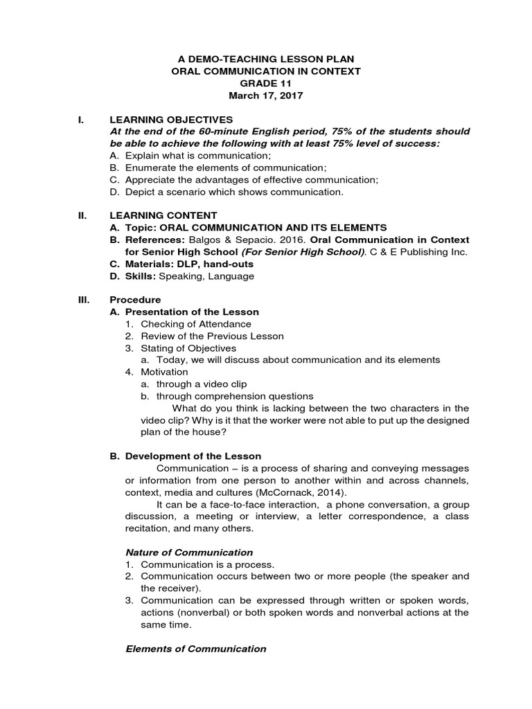 Demo Plan | Download Free PDF | Nonverbal Communication | Communication