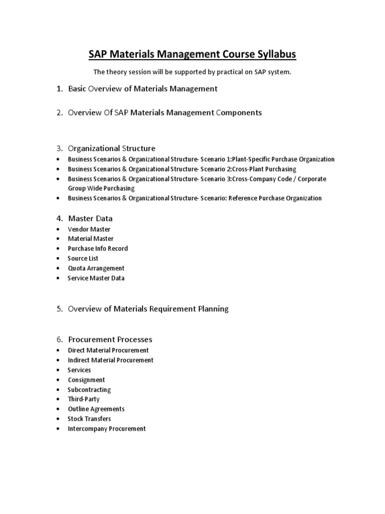 SAP Materials Management Course Syllabus | PDF