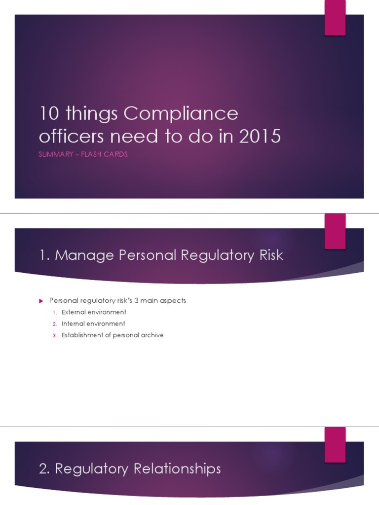 10 Things Compliance Officers Need To Do in | PDF | Regulatory ...