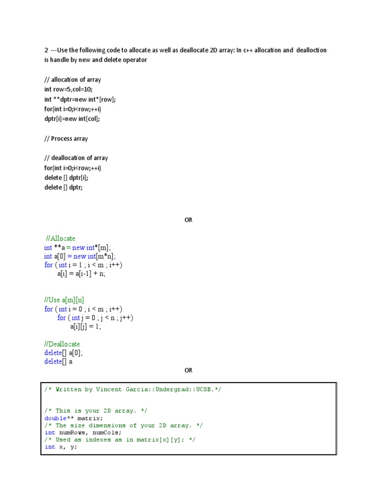 C++ 2D Array Memory Management Guide | PDF | Teaching Methods & Materials
