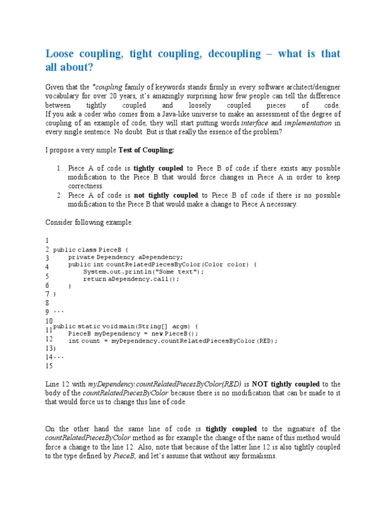 Loose Coupling Tight Coupling Decoupling Pdf Method Computer Programming Interface 