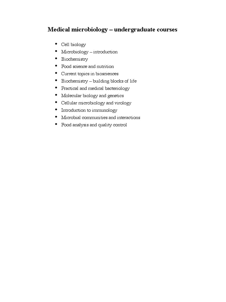 Medical Microbiology Undergraduate Courses | PDF