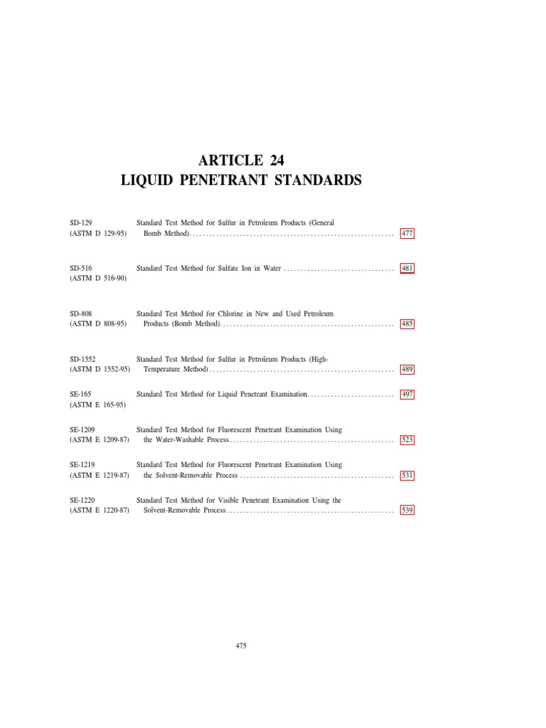 ASME V Art 24 PT ASTM D129 + D808+ PDF | PDF | Hydrochloric Acid ...