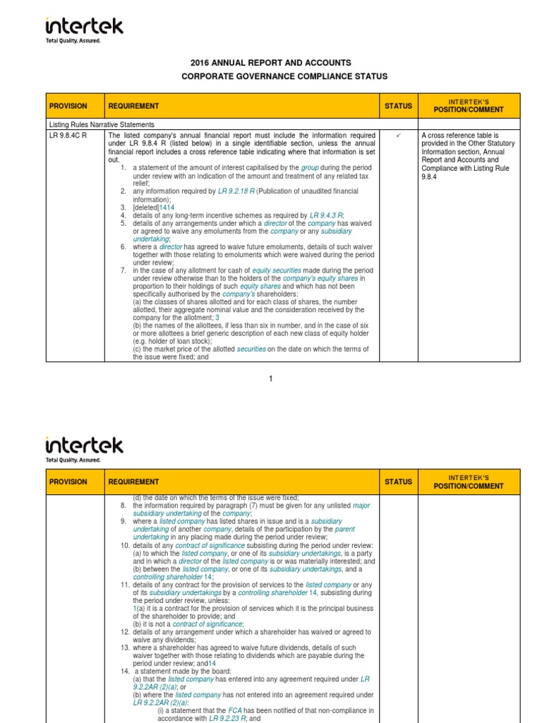 Intertek Group Annual Report and Accounts 2016 Corporate Governance ...