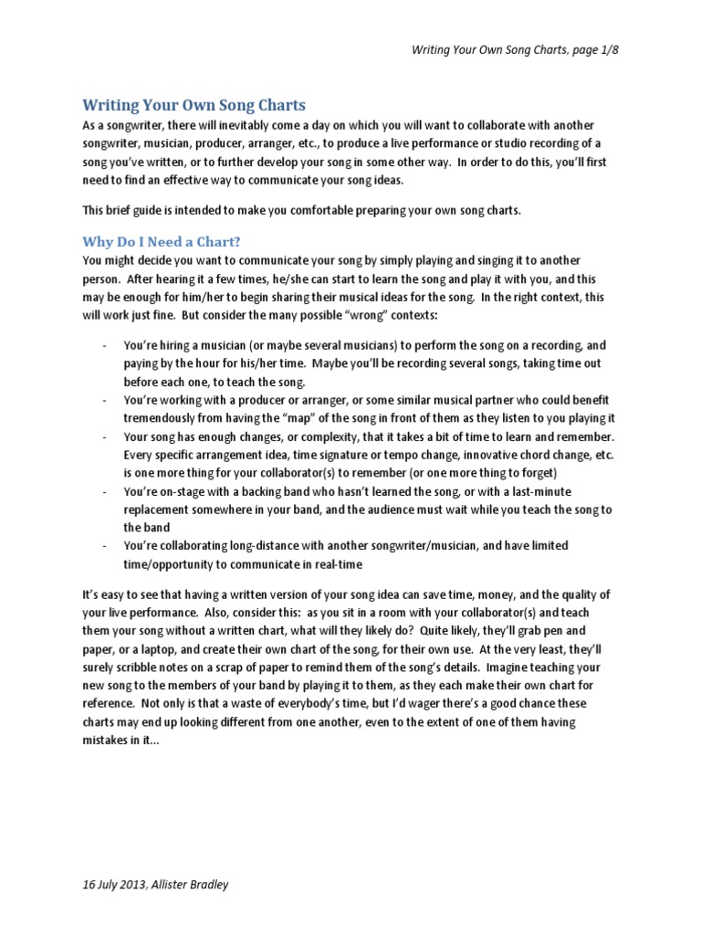 Writing Your Own Song Charts PDF | PDF | Song Structure | Chord (Music)