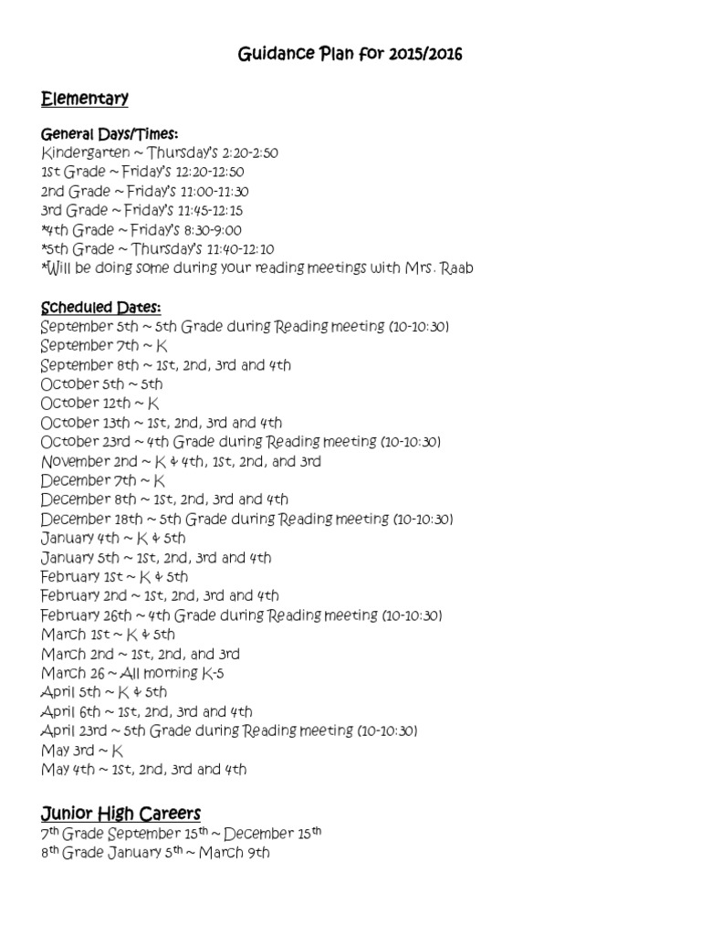 2015-2016 Elementary Guidance Schedule | PDF | Language Arts ...