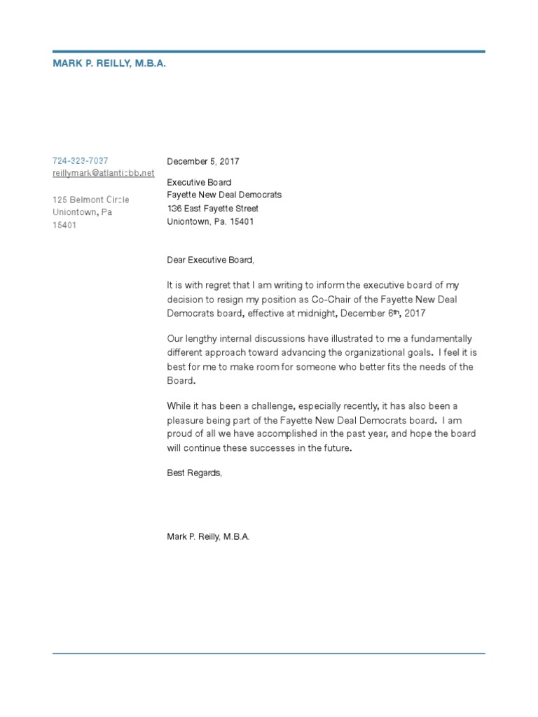 Resignation Letter Mark Reilly | PDF