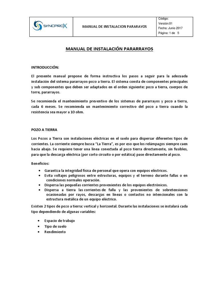 Manual de Instalación Pararrayos | PDF | Ingenieria Eléctrica | Electromagnetismo