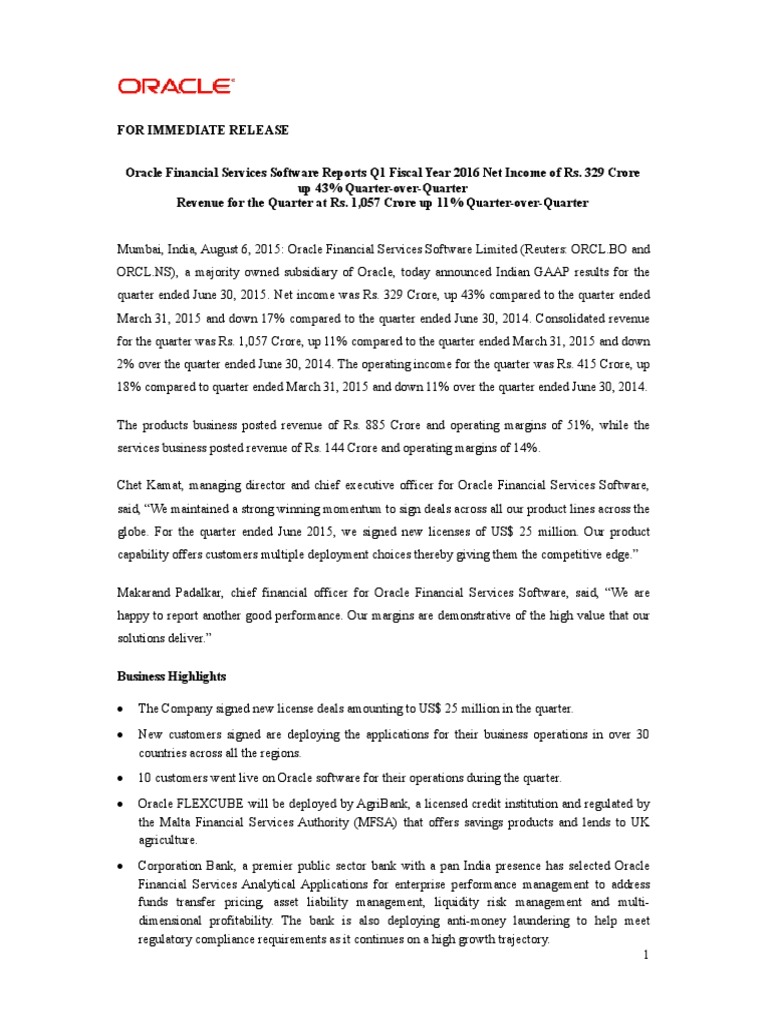 Oracle Financial Services Software Limited | PDF | Oracle Corporation | Banks