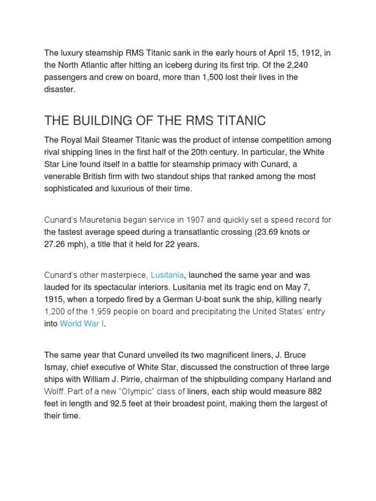 Titanic Lesson Plan | PDF | Rms Titanic | Ocean Liners