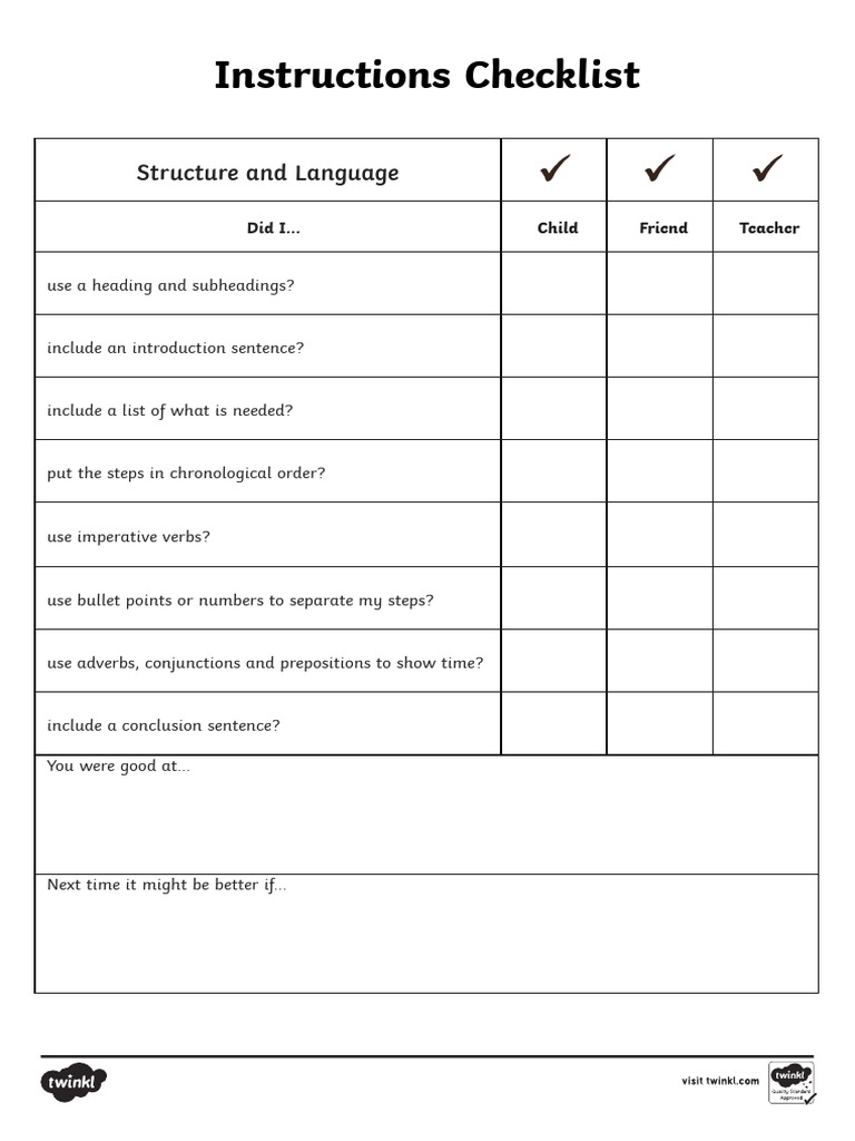 Instructions Checklist: Structure and Language | PDF
