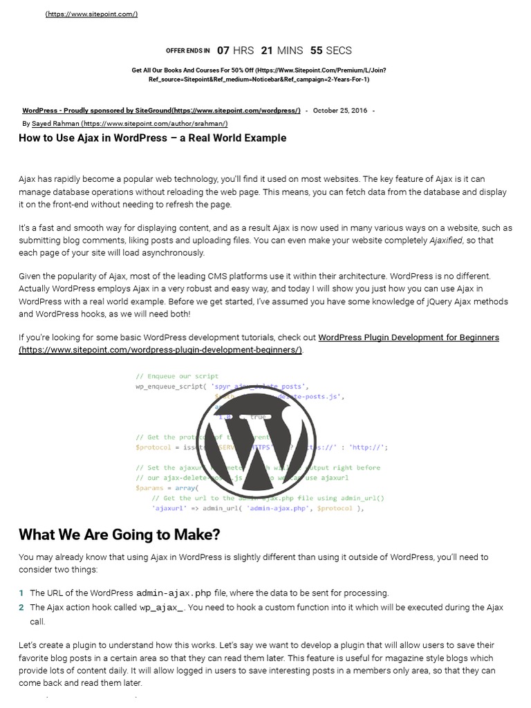 How To Use Ajax in WordPress - A Real World Example - SitePoint | PDF | Ajax (Programming) | J Query