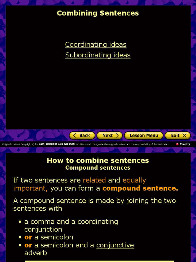 Combining Sentences: Coordinating Ideas Subordinating Ideas | PDF ...