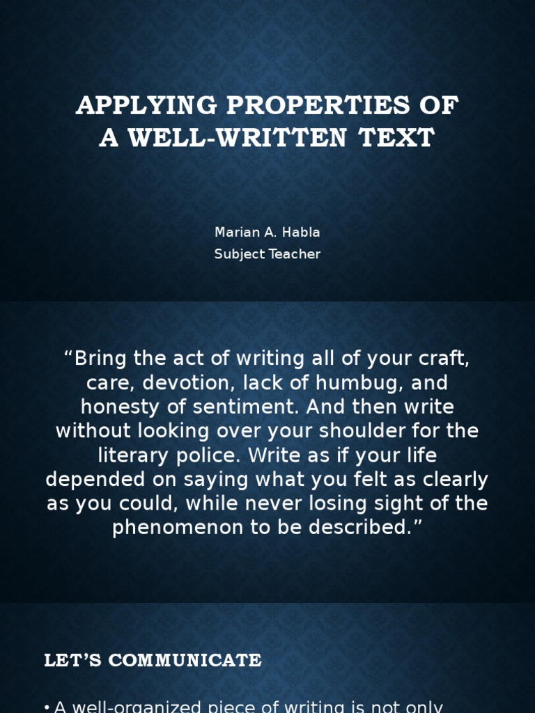 Applying Properties of a Well-written Text | Mummy | Paragraph