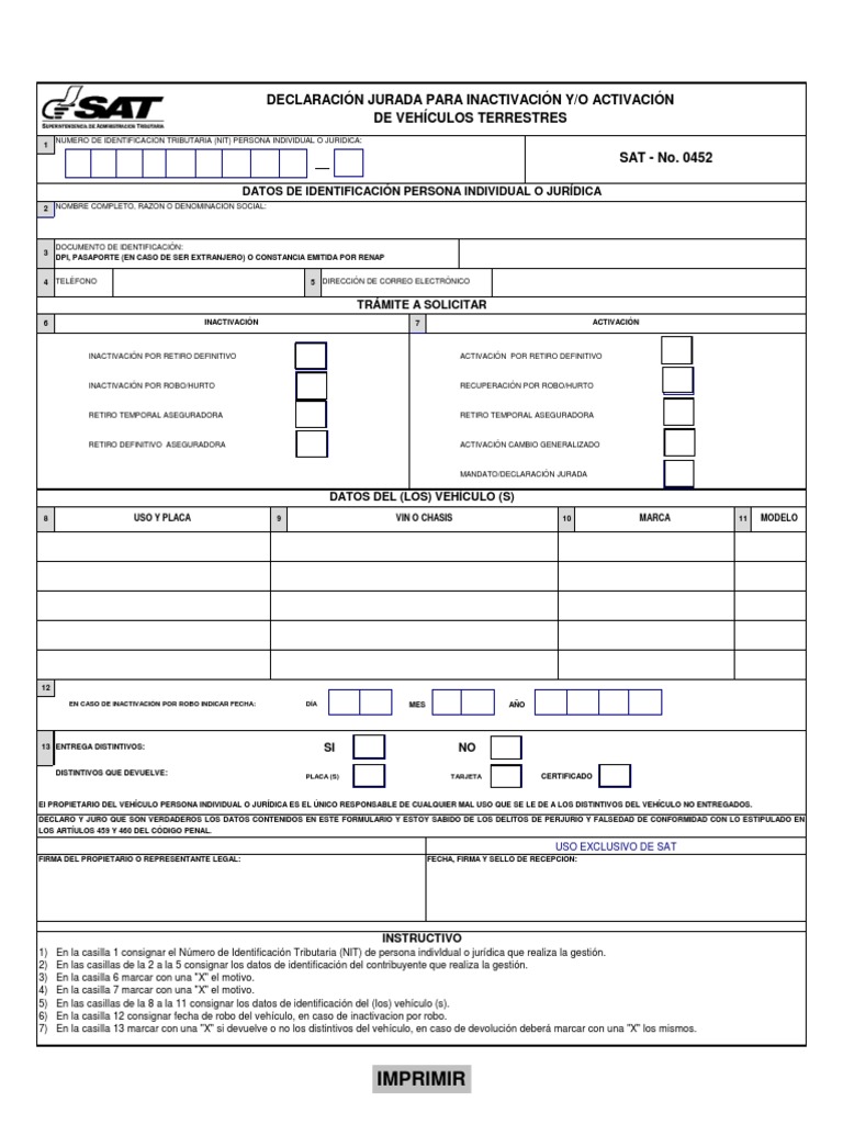 Formulario Sat No 0452 Editable