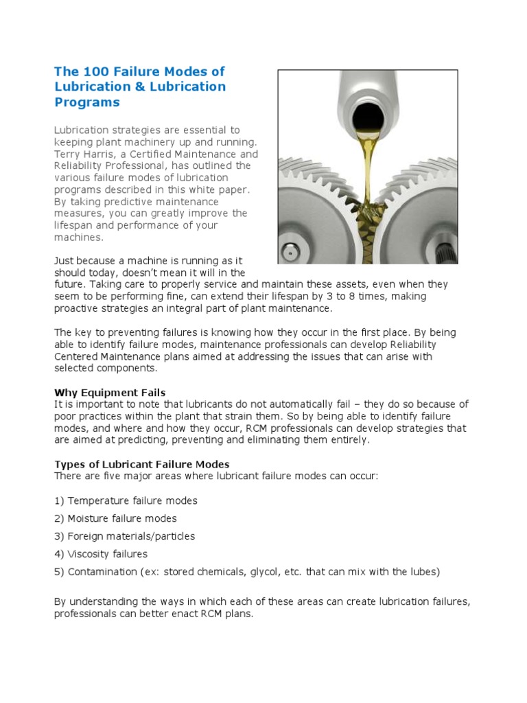 100 Failure Modes of Lubrication | PDF | Lubricant | Motor Oil
