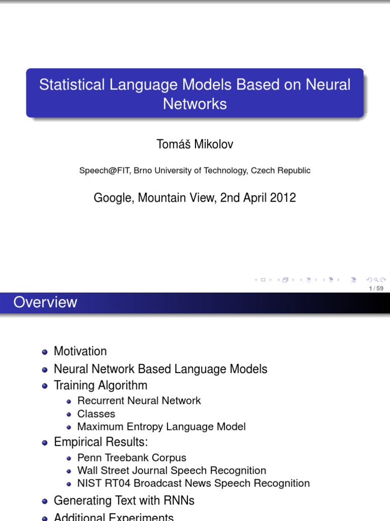 Statistical Language Models Based On Neural Networks | PDF | Machine ...