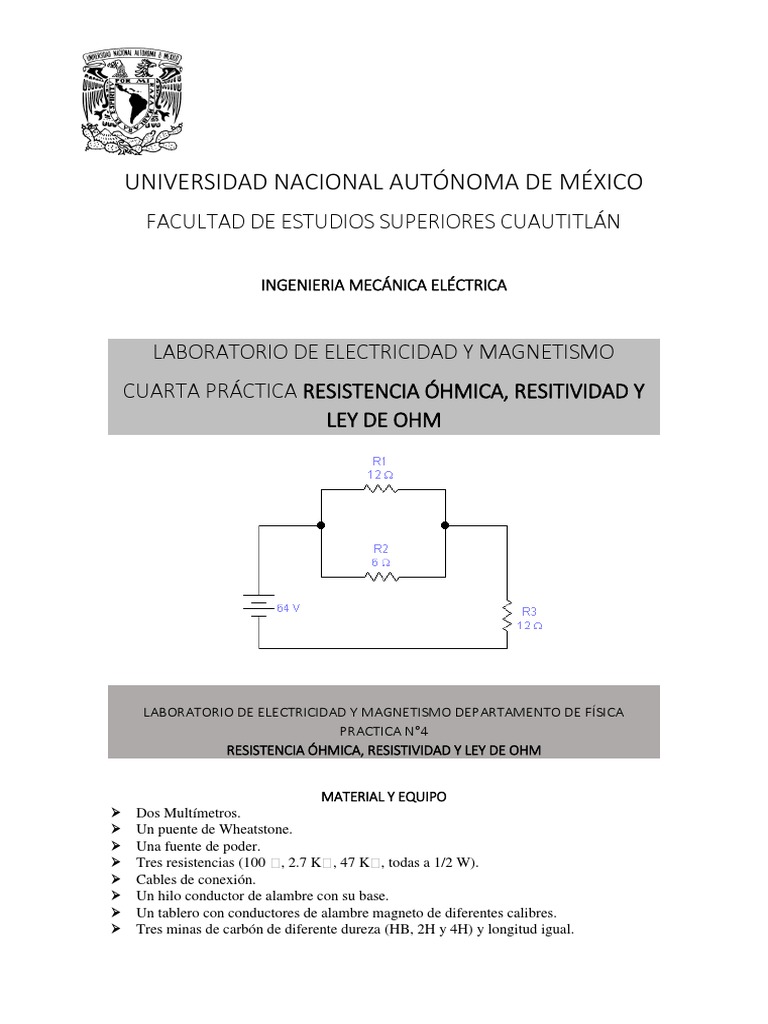 Practica 4 Electricidad Y Magnetismo Pdf Resistencia Eléctrica Y