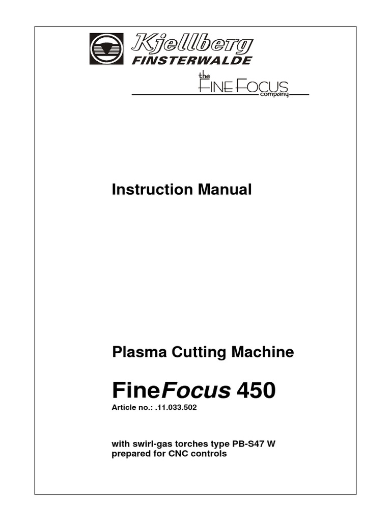FineFocus 450 Plasma Cutting Manual | PDF | Electric Arc | High Voltage