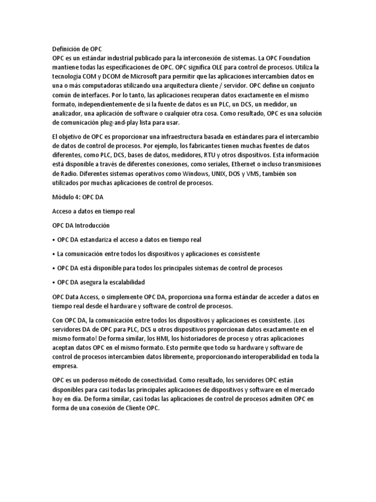 Definición de OPC | PDF | Informática | Ingeniería Informática