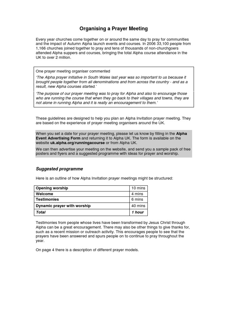 Prayer Meeting Guidelines | PDF | Prayer | Christian Denomination