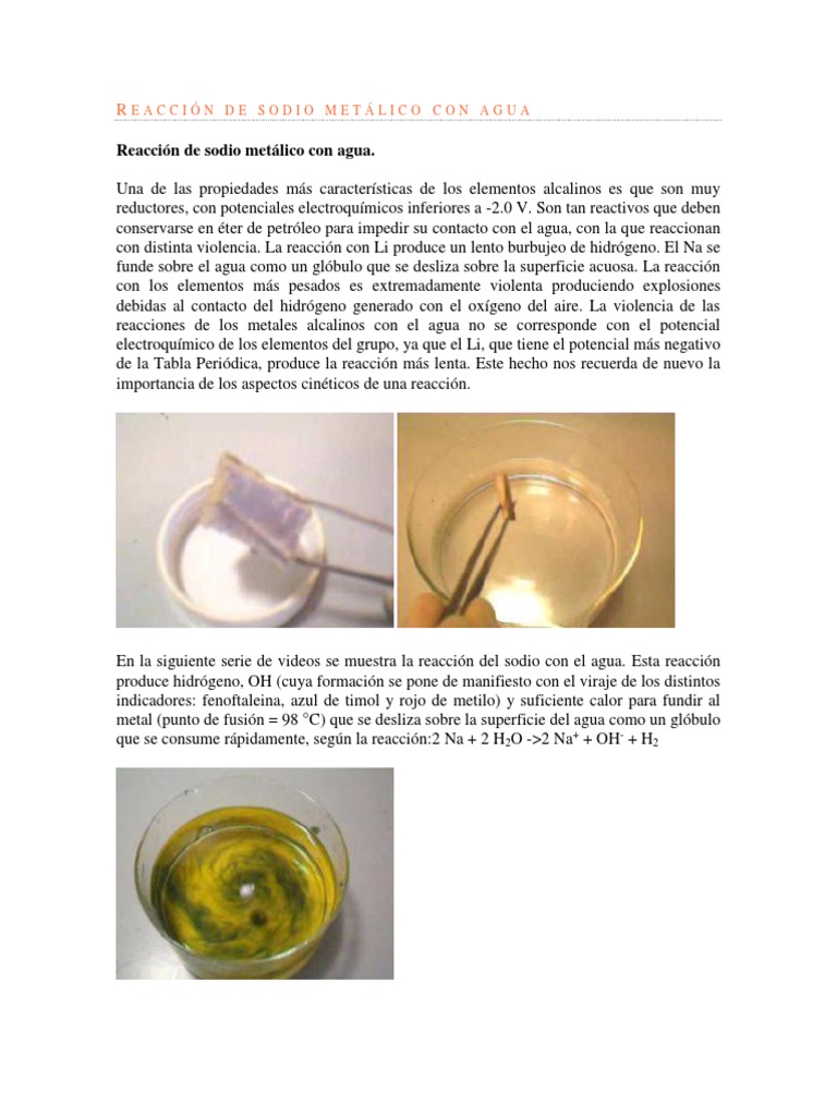Reacción de Sodio Metálico Con Agua